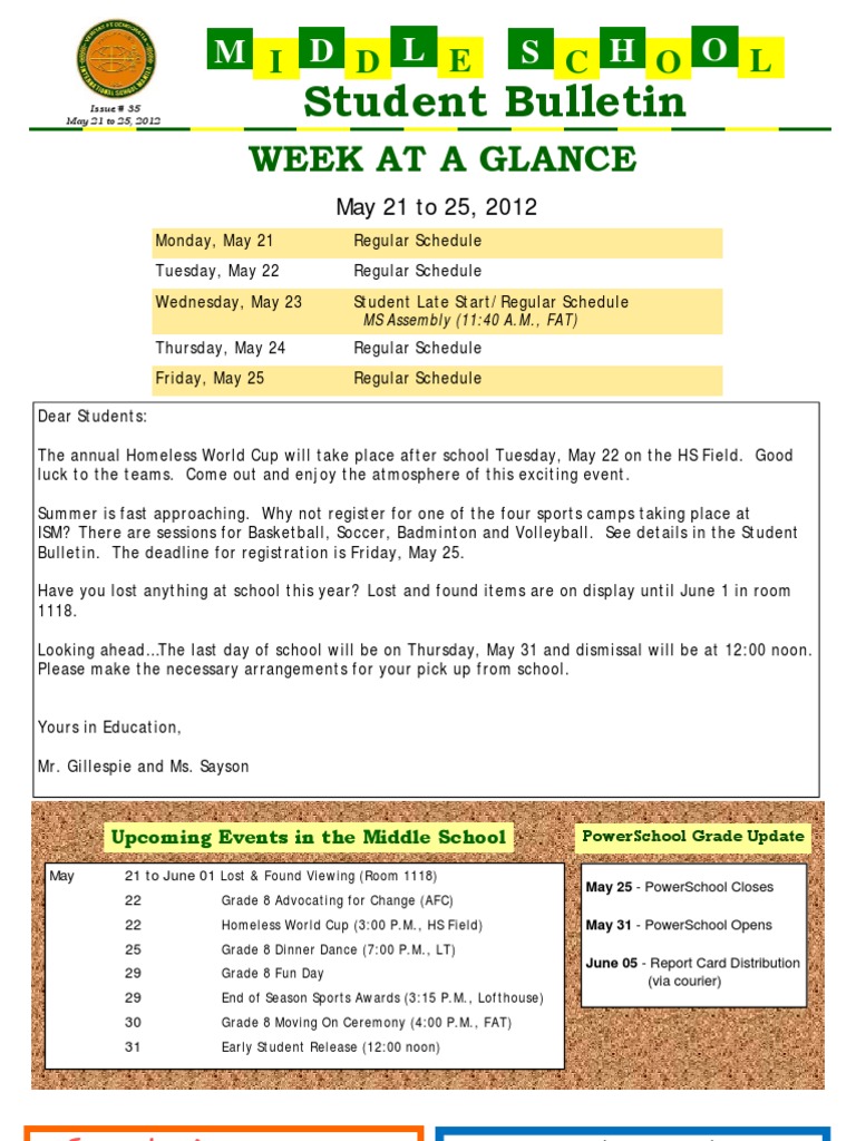 Student Bulletin: Week at A Glance | PDF | Leisure | Sports