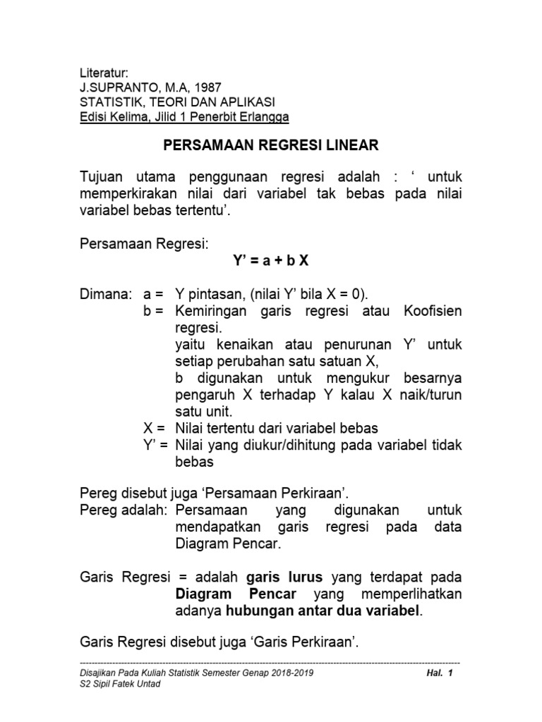 Persamaan Regresi Linear dan Analisis | PDF
