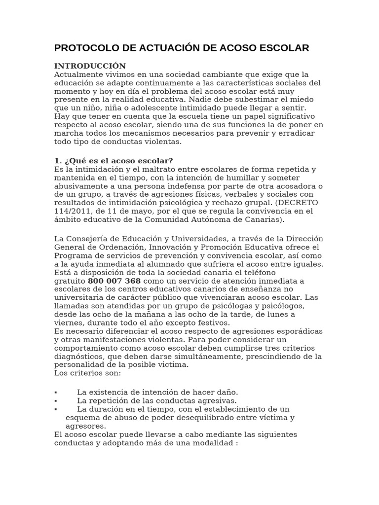 Protocolo para Actuación ante Acoso Escolar | PDF | Abuso infantil ...