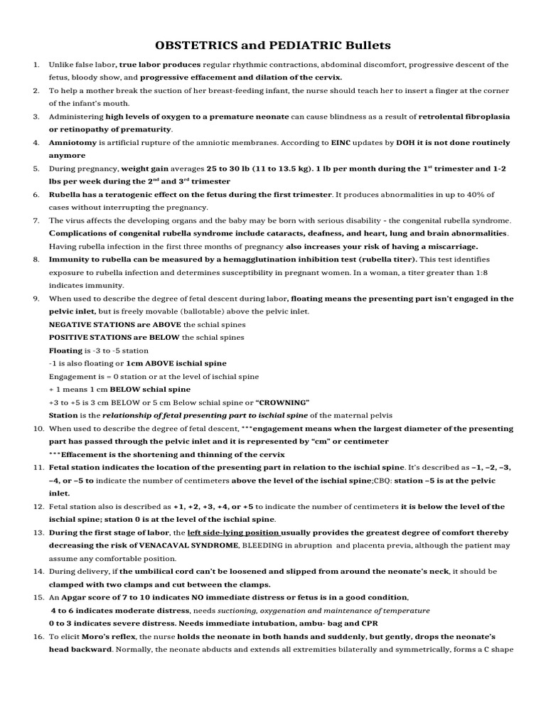 Obstetrics Pediatrics Bullets | PDF | Pregnancy | Childbirth