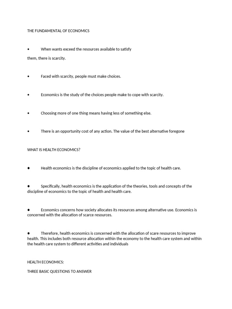 The Fundamental of Economics | PDF | Economics | Health Care