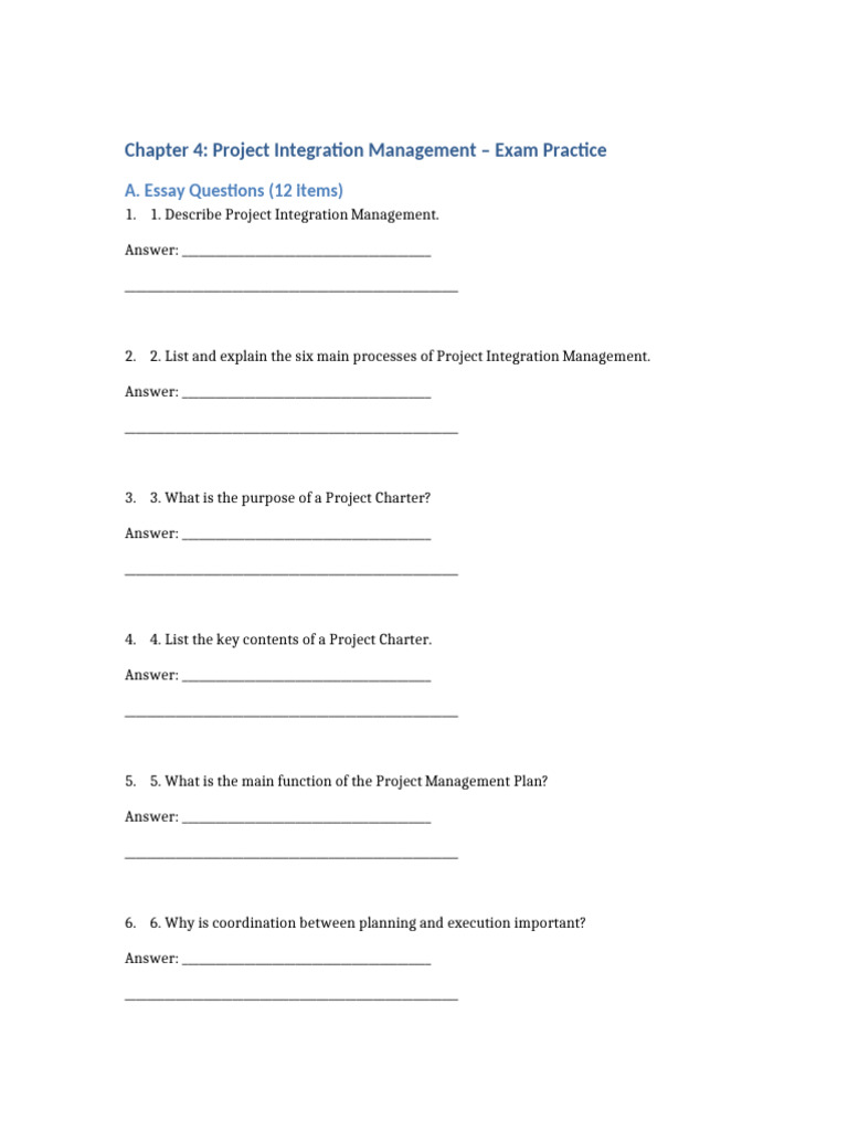 Project Integration Management Exam Practice | PDF