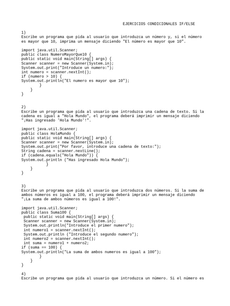 Ejercicios Condicionales If-Else | PDF | Java (lenguaje de programación) | Adquisiciones de Oracle