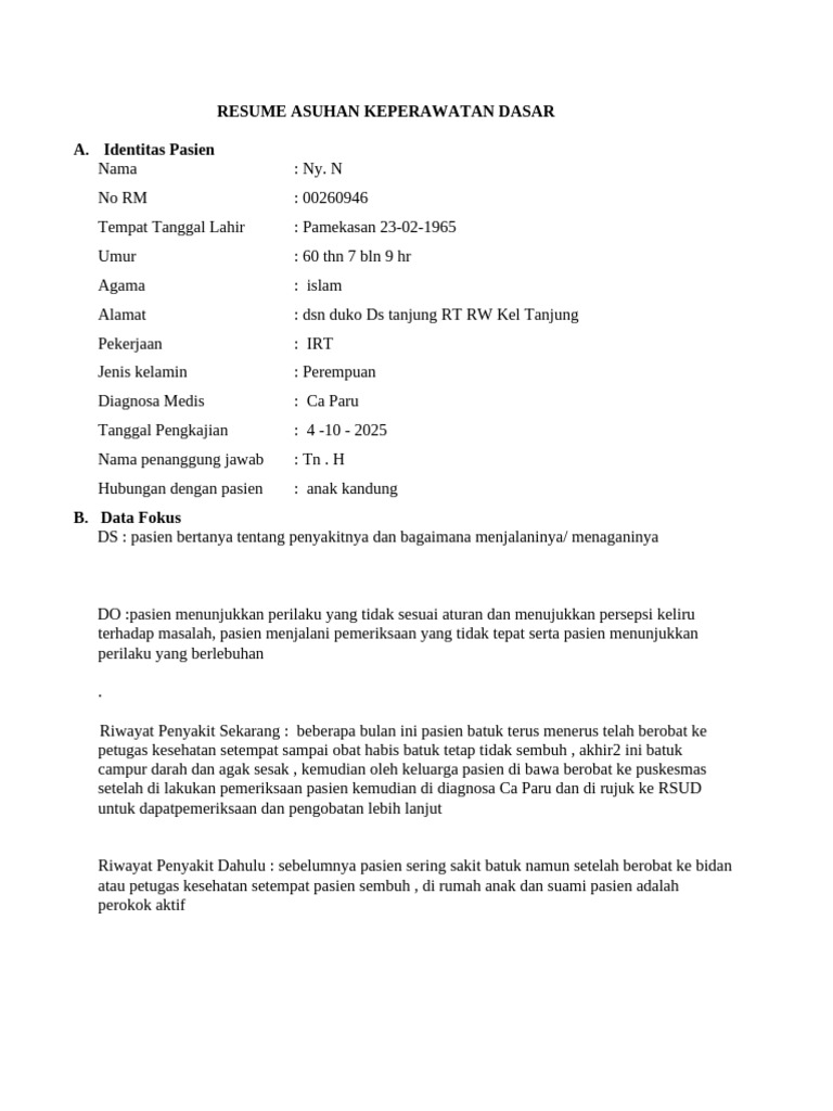 RESUME 5 Defisit Pengetahuan Pasien Ca Paru | PDF