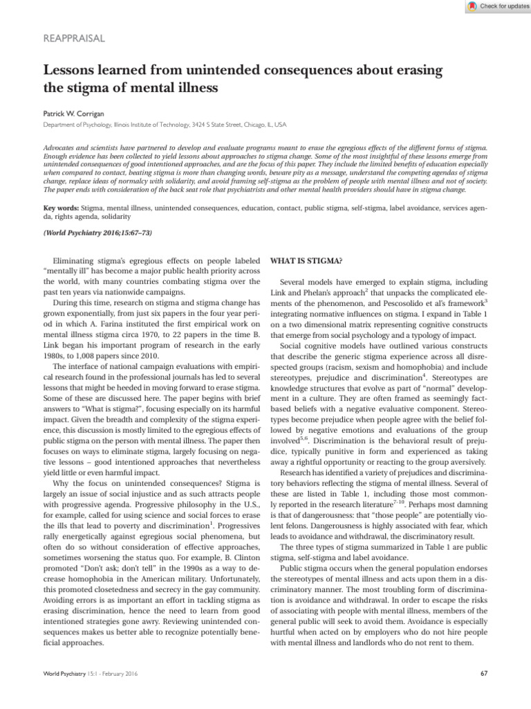 Lessons on Erasing Mental Illness Stigma | PDF | Social Stigma | Mental ...
