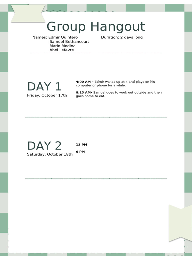 Group Hangout Schedule: Oct 17-18 | PDF