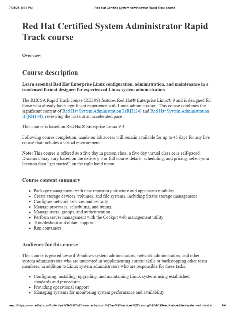 Red Hat Certified System Administrator Rapid Track Course | PDF | Linux ...