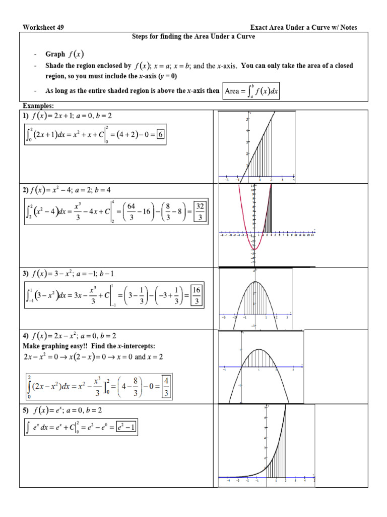 Worksheet 49 - Exact Area Under A Curve | PDF
