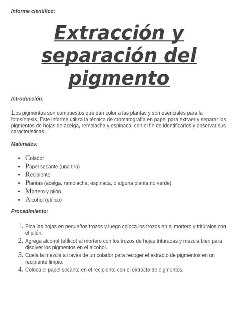 Extracción y Separación Del Pigmento | PDF