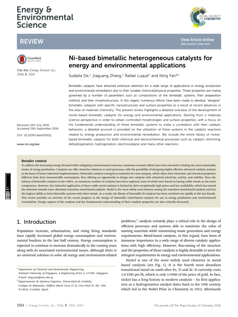 Review: Ni-Based Bimetallic Heterogeneous Catalysts For Energy and ...