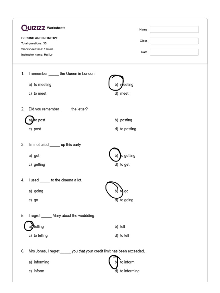 Gerunds and Infinitives Worksheet | PDF