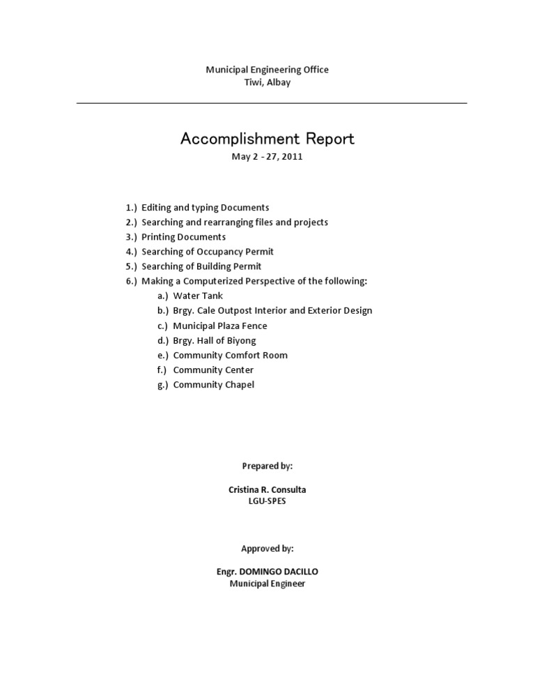 Tiwi Municipal Engineering Accomplishments | PDF | Art