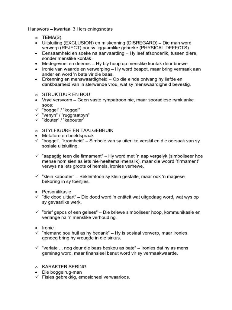 Hanswors Hersieningsles Kwartaal 3 | PDF