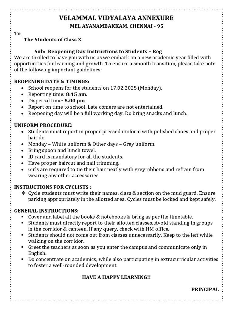 Class X Reopening Day Guidelines | PDF