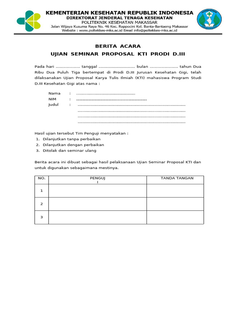 Berita Acara Proposal (1 Lembar) & Lembar Perbaikan Proposal (3 Lembar ...