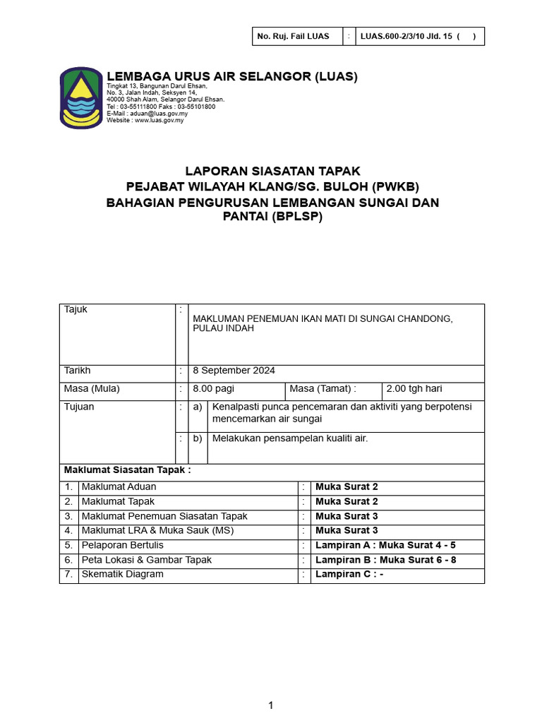 Laporan Siasatan Ikan Mati SG Chandongs | PDF