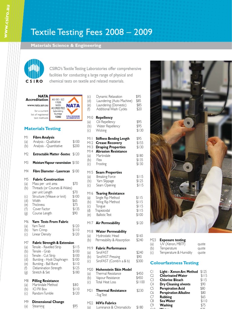 CSIRO Fabric Testing Price List | PDF | Textiles | Yarn