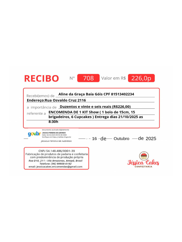 Recibo Jessica Cakes 20251016 094429 0000 Assinado | PDF