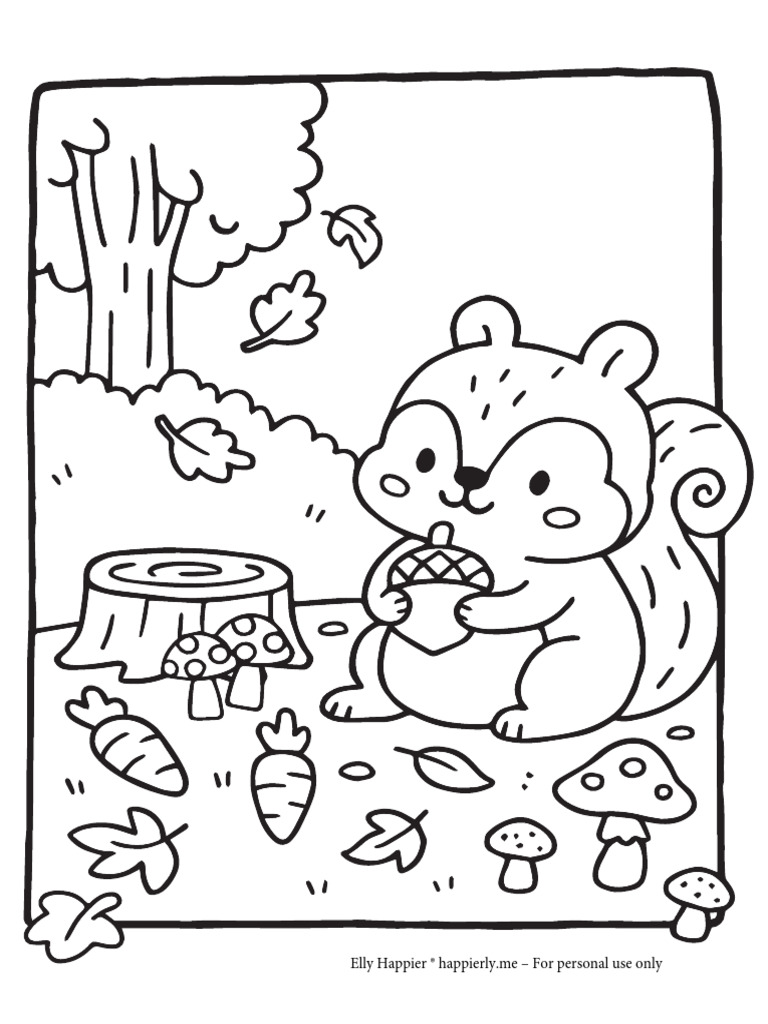 Elly Happier Coloring Page3 Squirrel&Autumn-1 | PDF