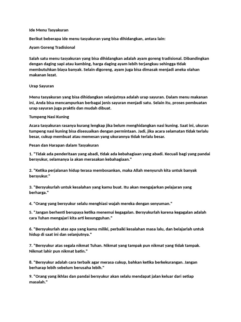 Ide Menu Tasyakuran | PDF