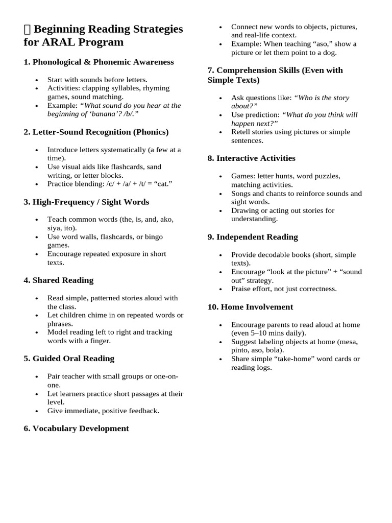 Early Reading Strategies for ARAL | PDF | Learning | Human Communication