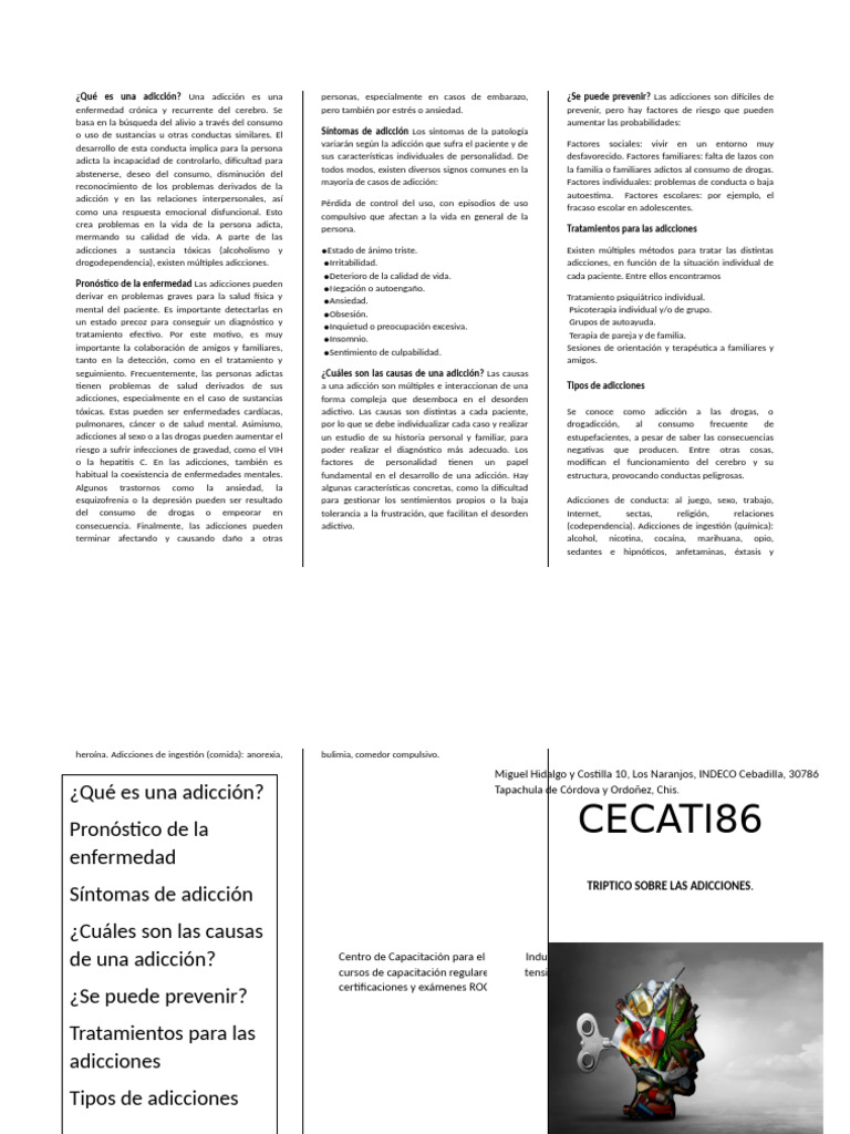 Triptico de Adicciones | PDF | La dependencia de sustancias | Ansiedad