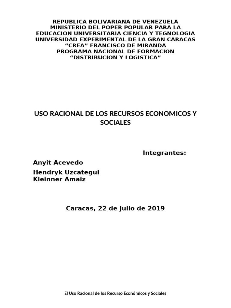 Uso Racional de Los Recurso Económicos y Sociales | PDF ...