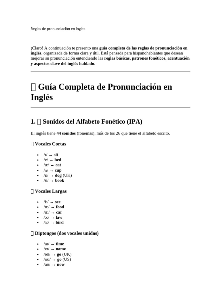 Reglas de Pronunciación en Inglés | PDF | Idioma en Inglés | Fonética