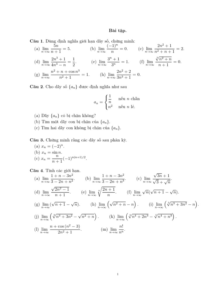 Bài Tap Gioi Han Day So 1 | PDF