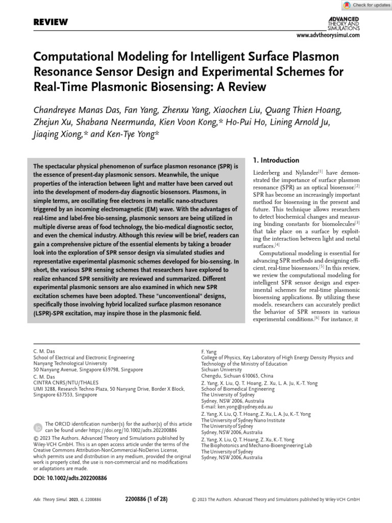 Advcd Theory and Sims - 2023 - Das - Computational Modeling For ...