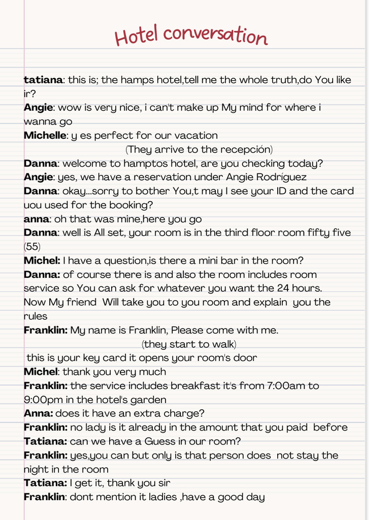 Hotel Check-In Conversation Script | PDF