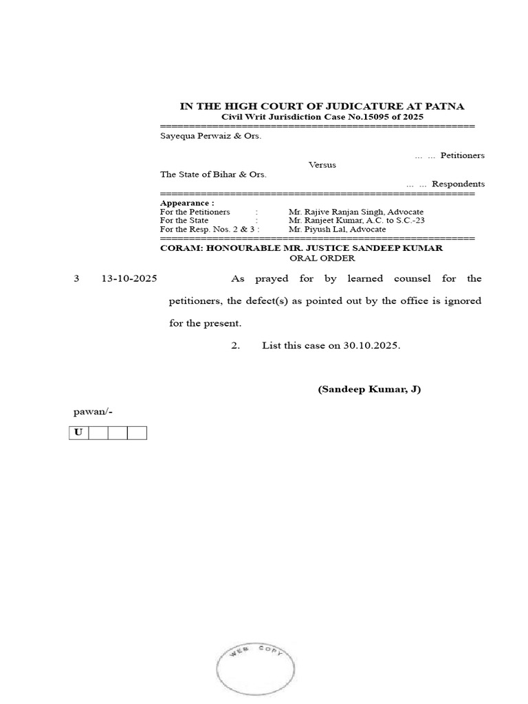 Patna High Court Case No. 15095/2025 | PDF