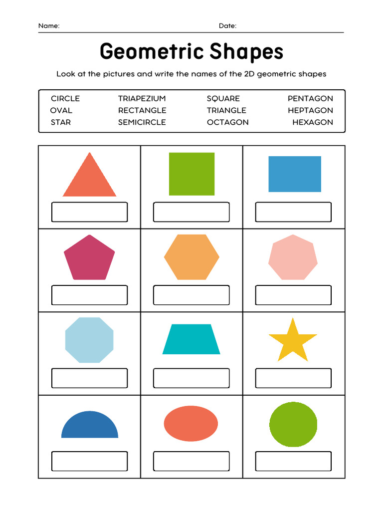 Geometric Shapes Vocabulary Worksheet in Colorful Simple Style | PDF