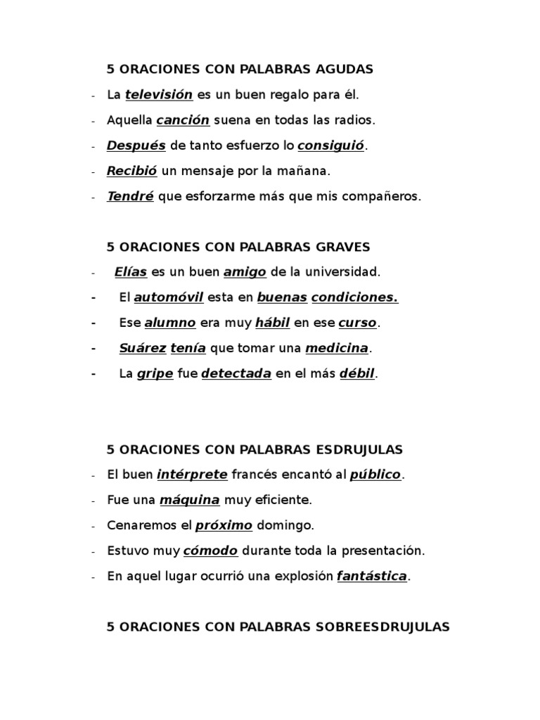 5 Oraciones Con Palabras Agudas