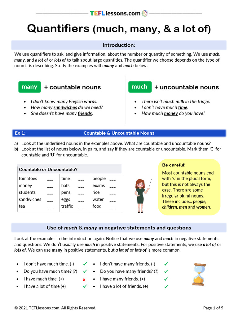 Quantifiers Much Many A Lot Student | PDF | Noun | Plural