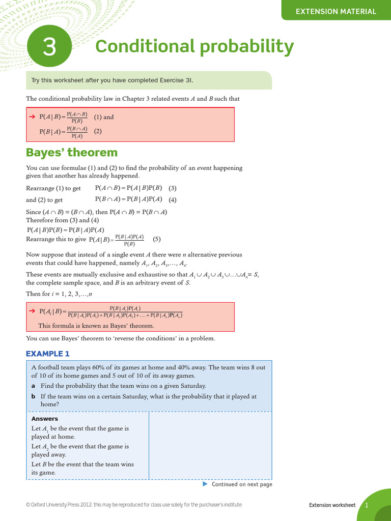 Math - IB - Math SL - Probability 6 Bayes Theorem - QS & MS | PDF ...