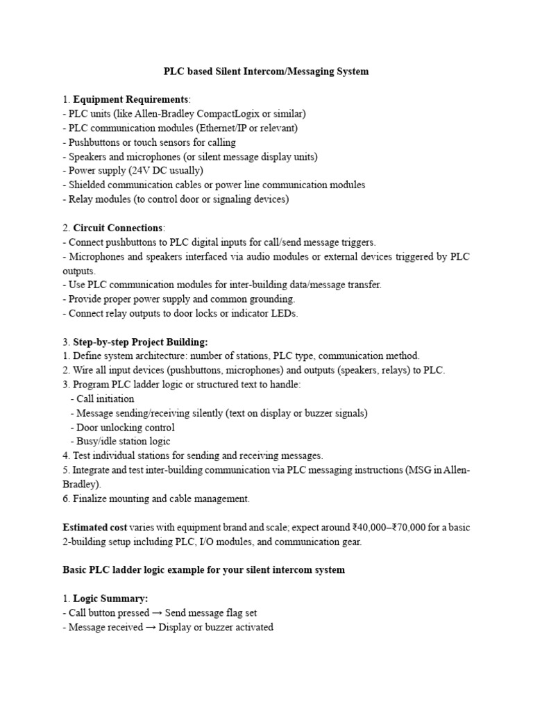 Simple PLC Based Silent Intercom System | PDF | Programmable Logic Controller | Telecommunications