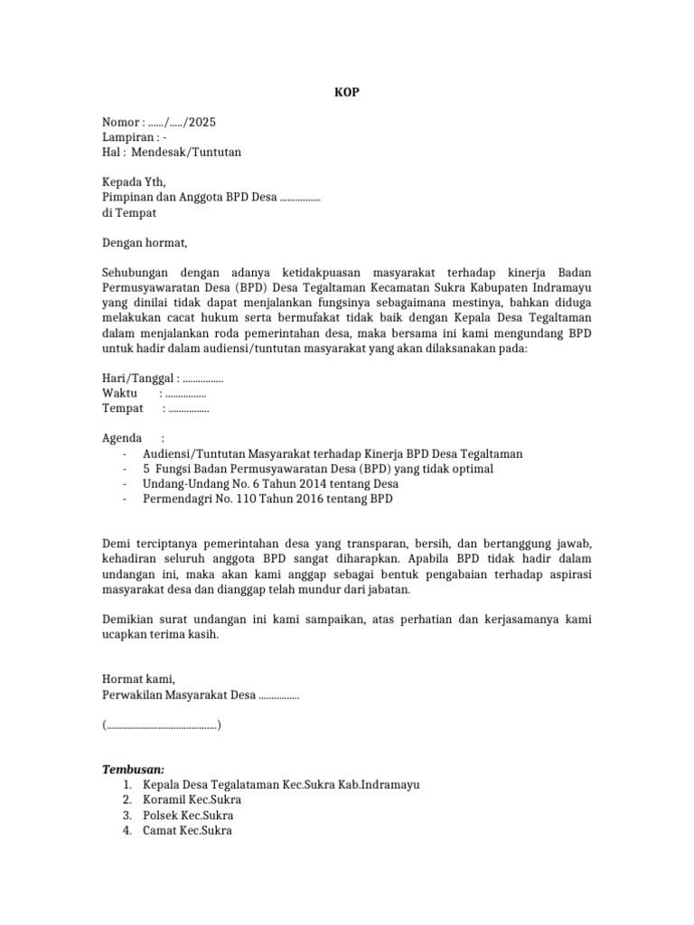 Surat Undangan Audiensi BPD | PDF