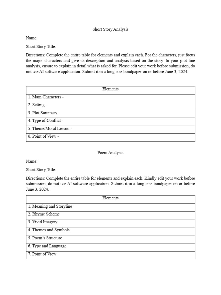 Short Story and Poetry Analysis With Rubrics | PDF | Poetry | Writing