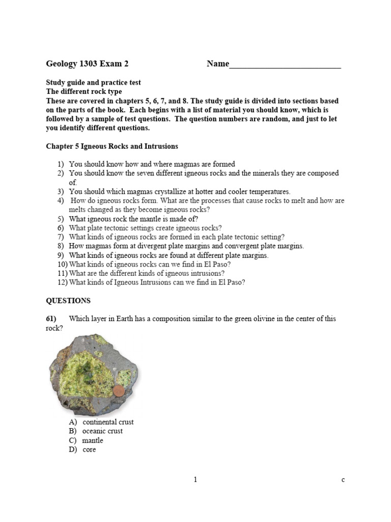 Geology 1303 Exam 2 Study Guide | PDF | Igneous Rock | Volcano