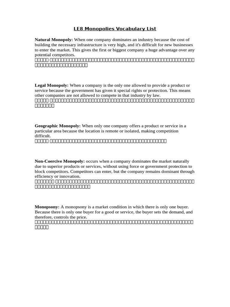 LE8 Monopolies Vocabulary List | PDF