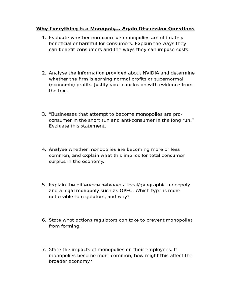 Monopoly Impacts: Consumer and Economy Analysis | PDF