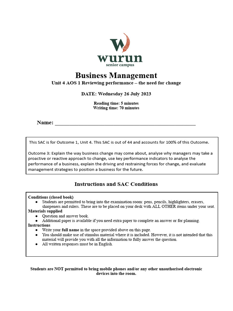 Practice SAC U4A1 (From 2023) | PDF | Strategic Management | Business