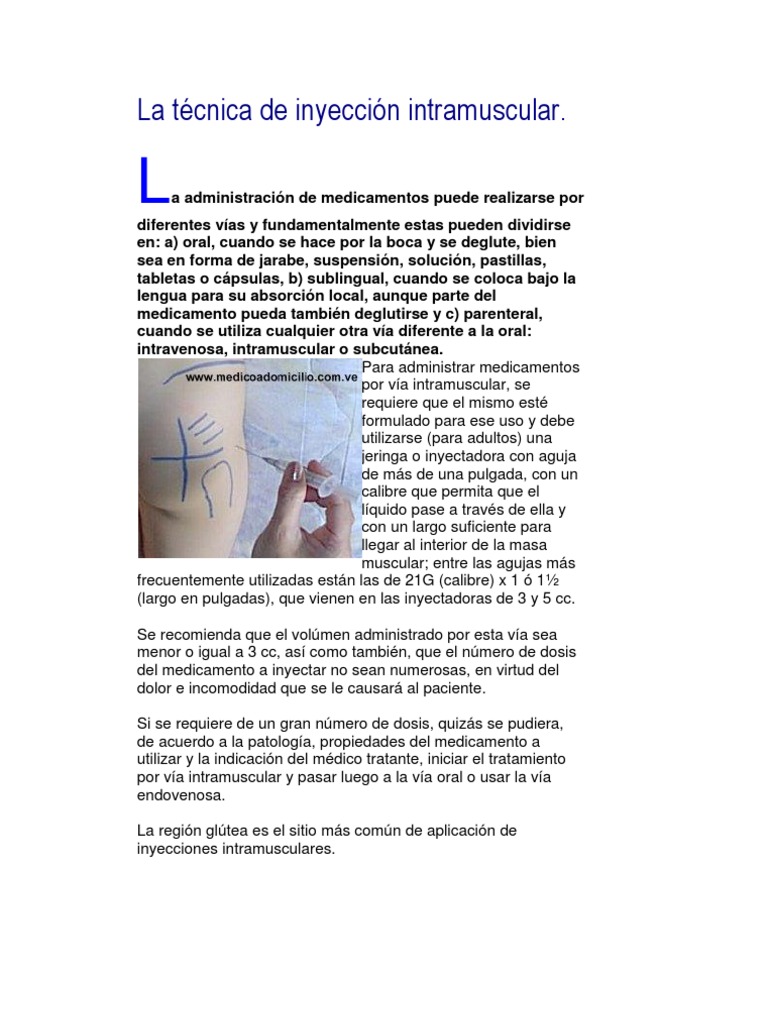 Técnica de Inyección Intramuscular | PDF | Inyección (medicina ...