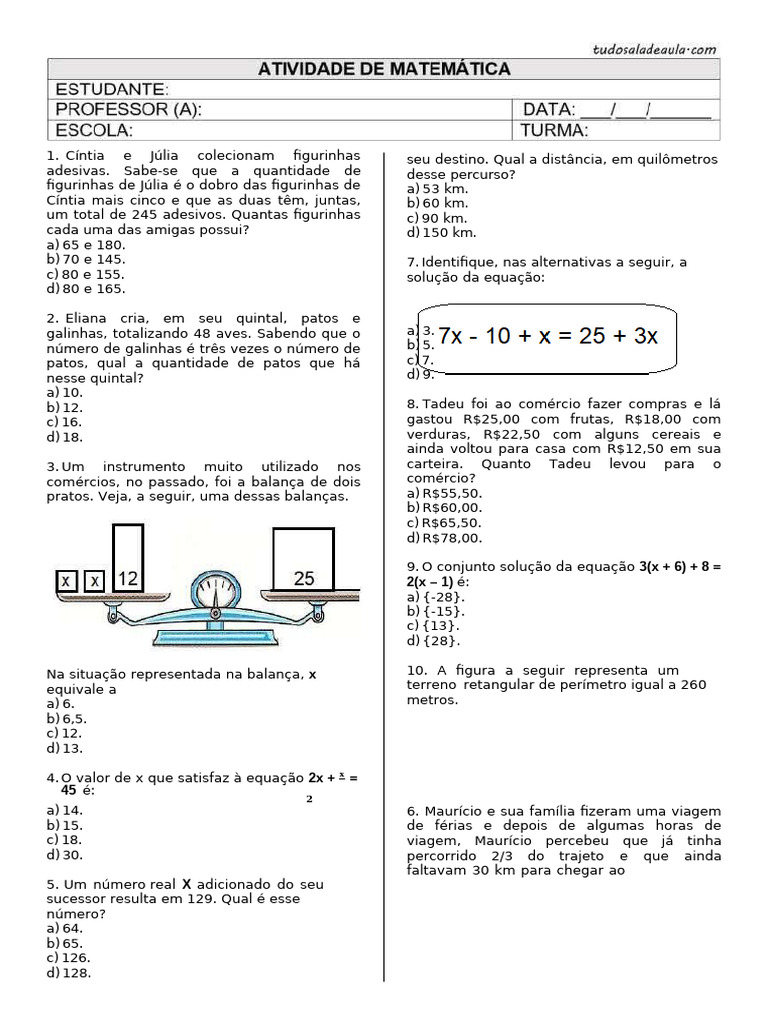 Equação Polinomial 1 grau - 1D 2B 3B 4C 5A 6C 7C 8D 9A 10D | PDF