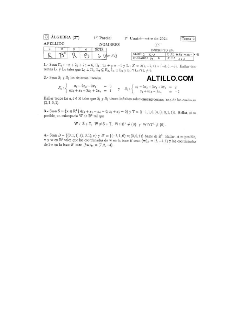 Examen de Algebra 1 | PDF
