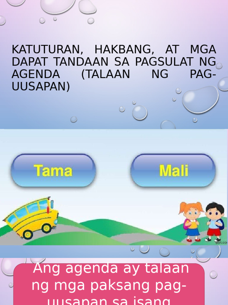 Katuturan, Hakbang, at Mga Dapat Tandaan Sa Paggawa NG Agenda | PDF