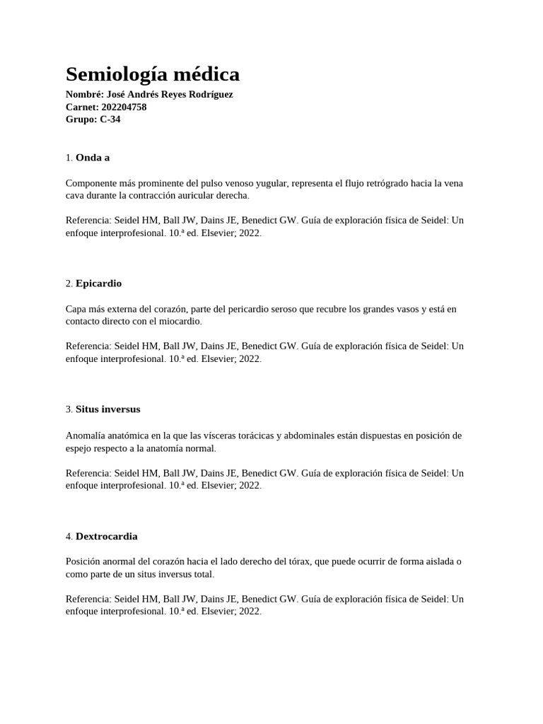 Glosario Corazón y Vasos Sanguíneos José Andrés Reyes Rodríguez | PDF ...