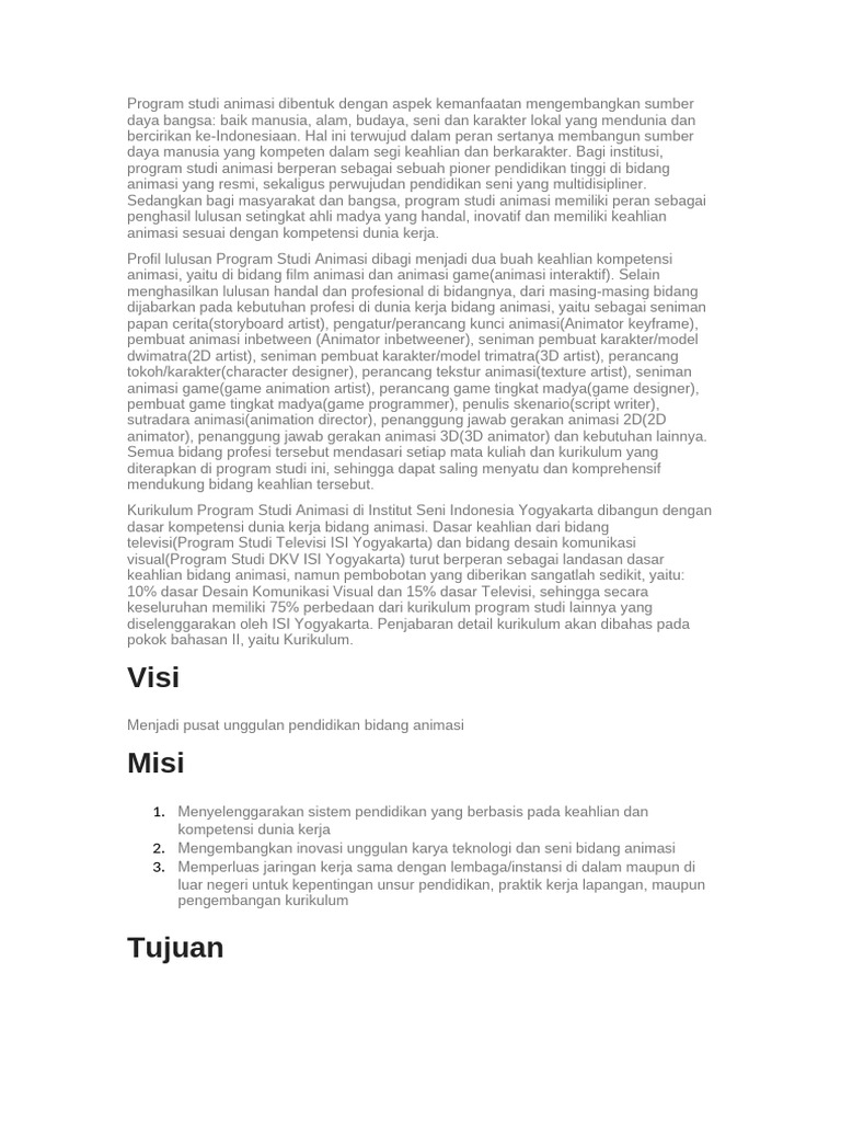 Program Studi Animasi ISI Yogyakarta | PDF