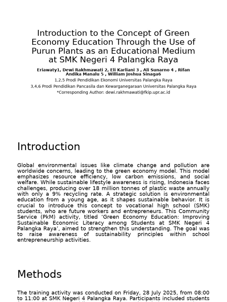 Introduction To The Concept of Green Economy Education Through The Use ...